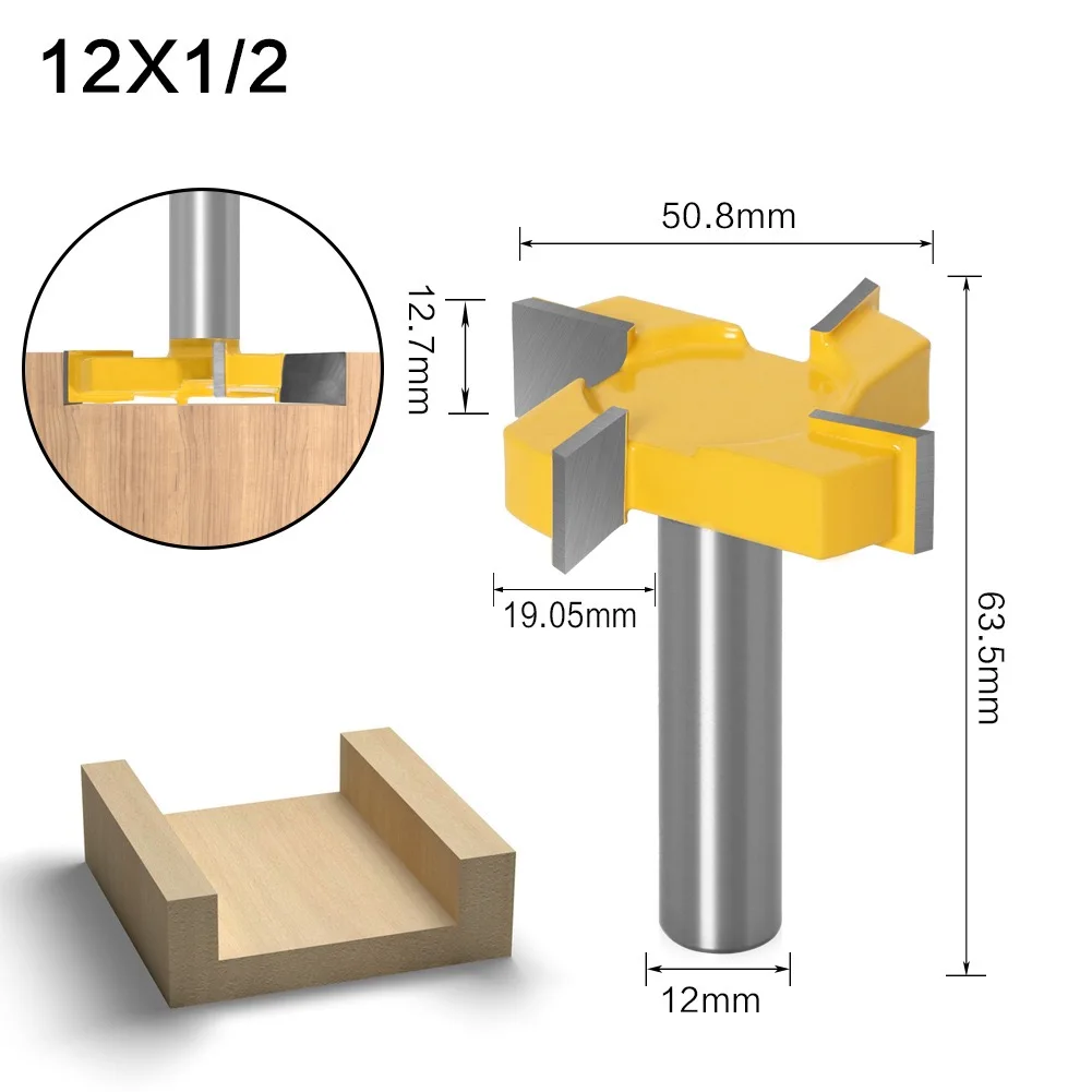 L-N247 1/2"12mm Shank 4 Edge T Type Slotting Cutter for Woodworking
