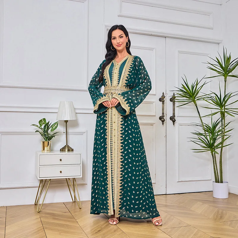 East Muslim Cardigan Vest Robe Golden Lace Elegant Graceful Dress - Buy ...