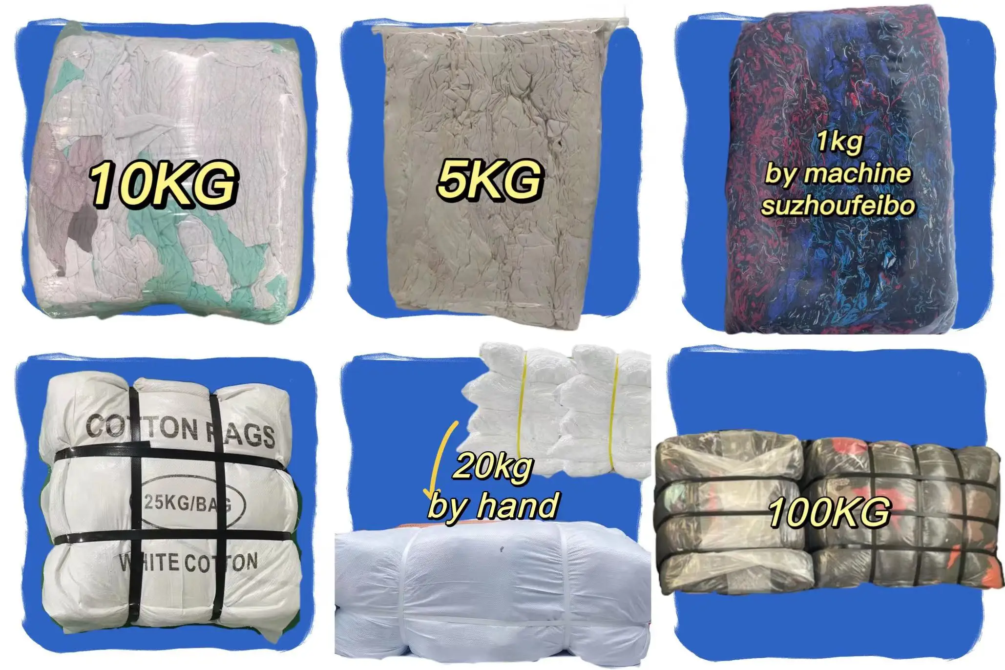 High Quality White Cotton Wiping Rags 20-60cm 10kg Bales Industrial ...