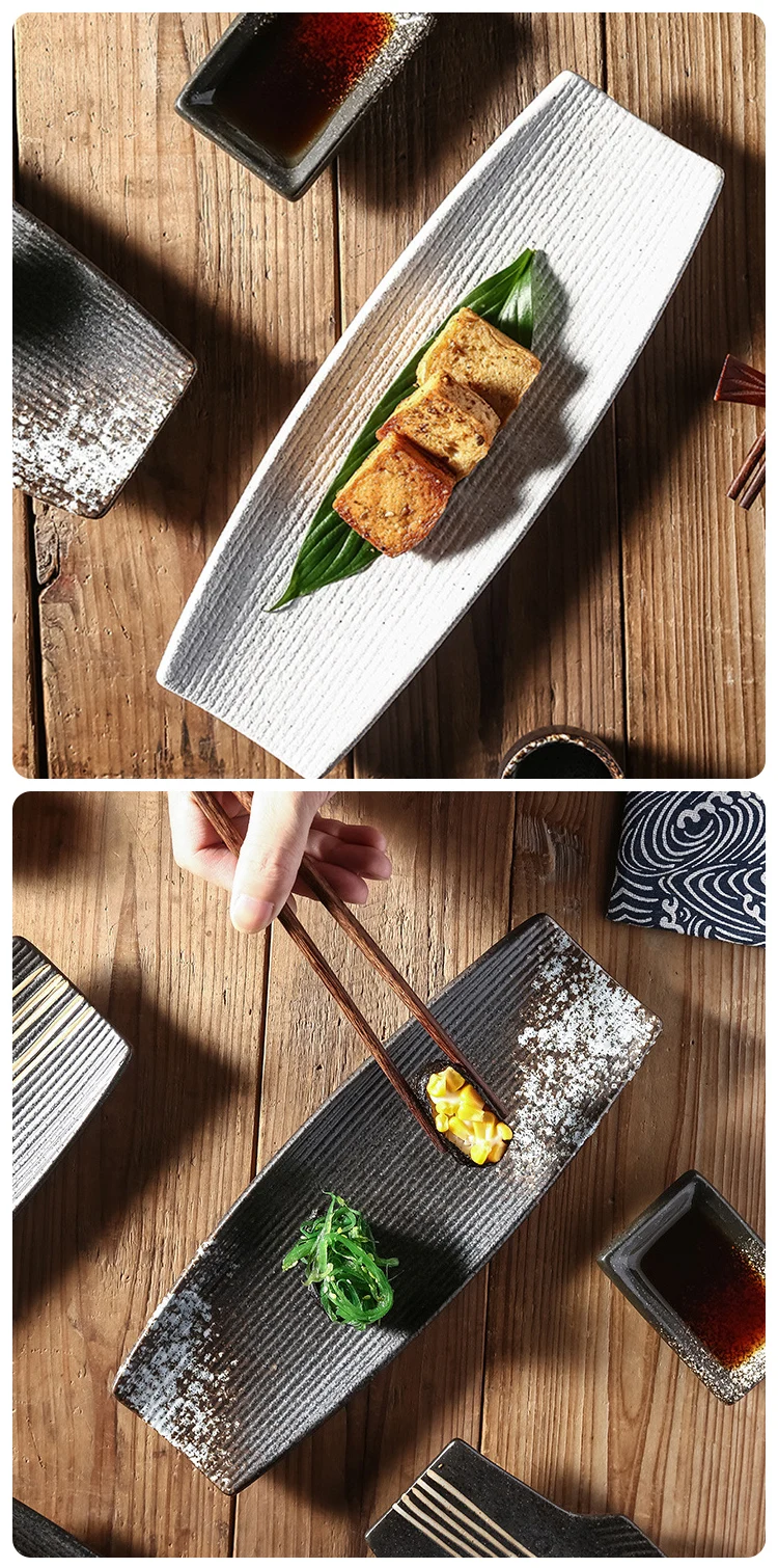 Japan Rectangular Sushi Fish Retro Plate Ceramic Tableware Serving Food ...