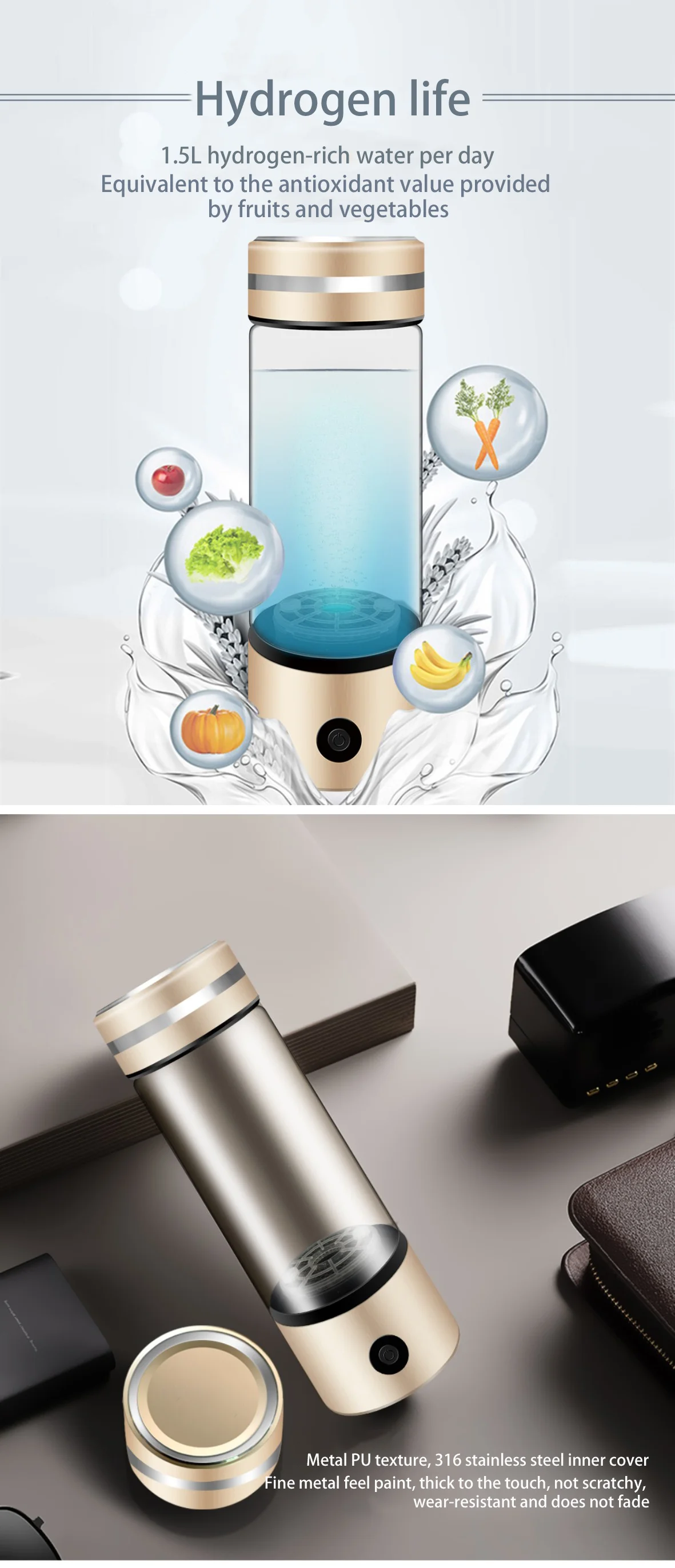 Portable Hydrogen Water Bottle With Pem Spe Technology Fast Electrolysis Hydrogen Water Bottles ...