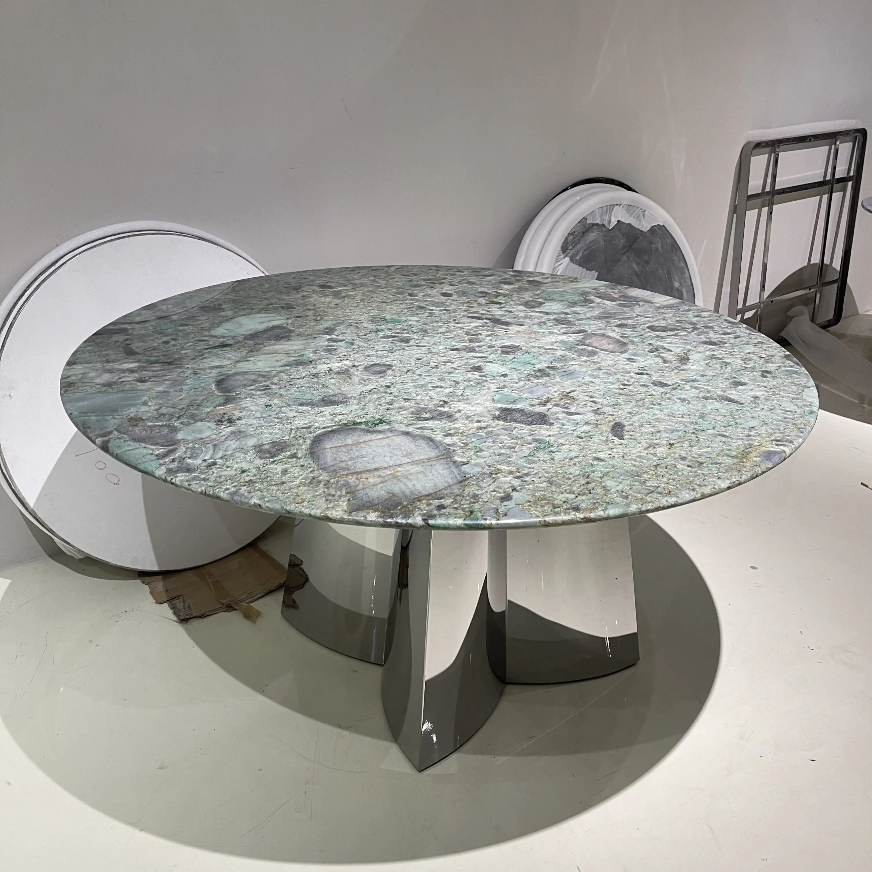 Luxury Slate Round Dining Table Multi-person With Turntable Dining ...