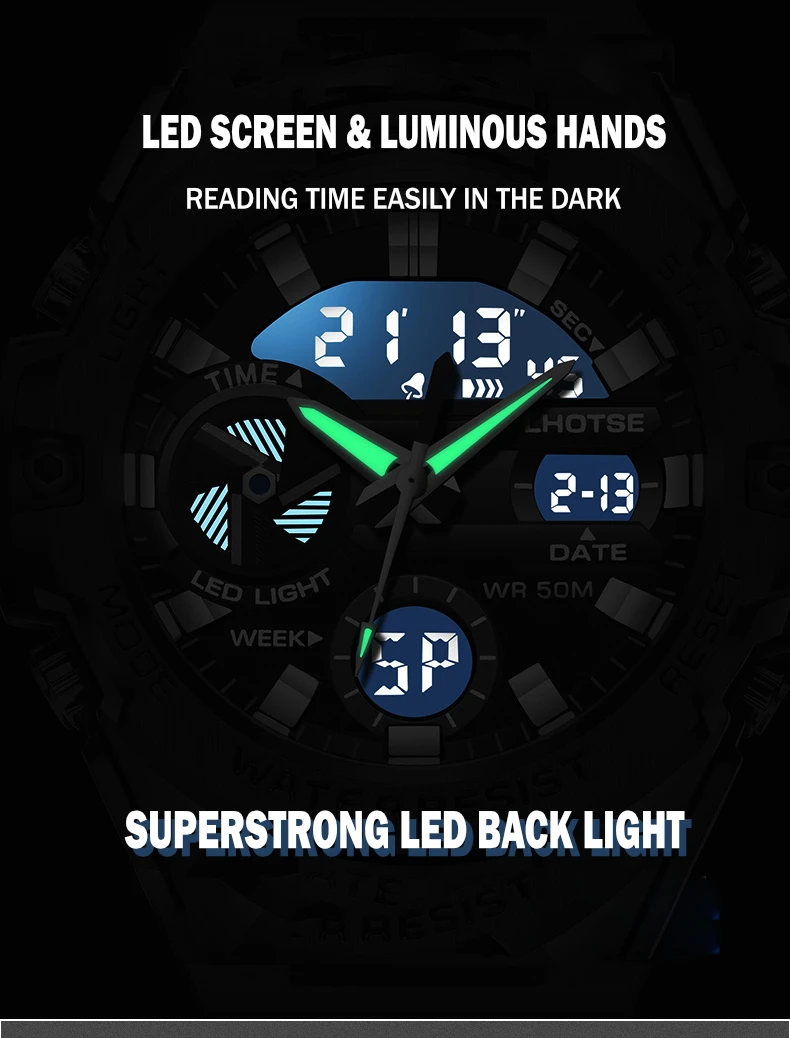 Lhotse 3067 Top Sport Watch Big Head Dual Time Analog Led Clock ...