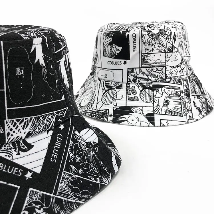White Anime Hats 100% Cotton Fisherman Unisex Winter Printing Custom ...
