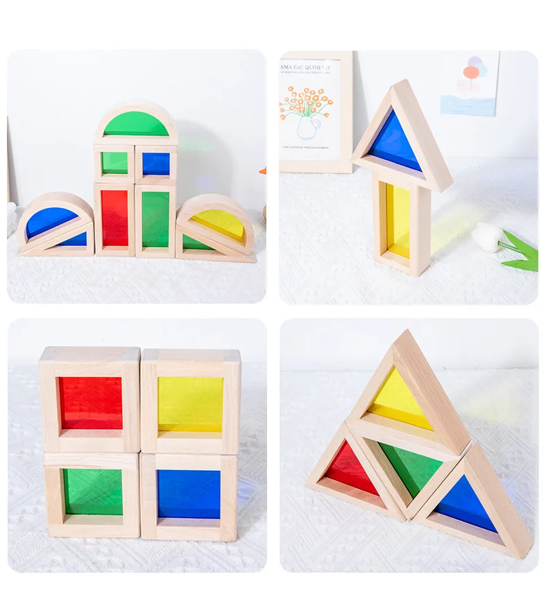 Large Rainbow Sensory Blocks 20 Pcs Wooden Toys For Toddlers Play On ...