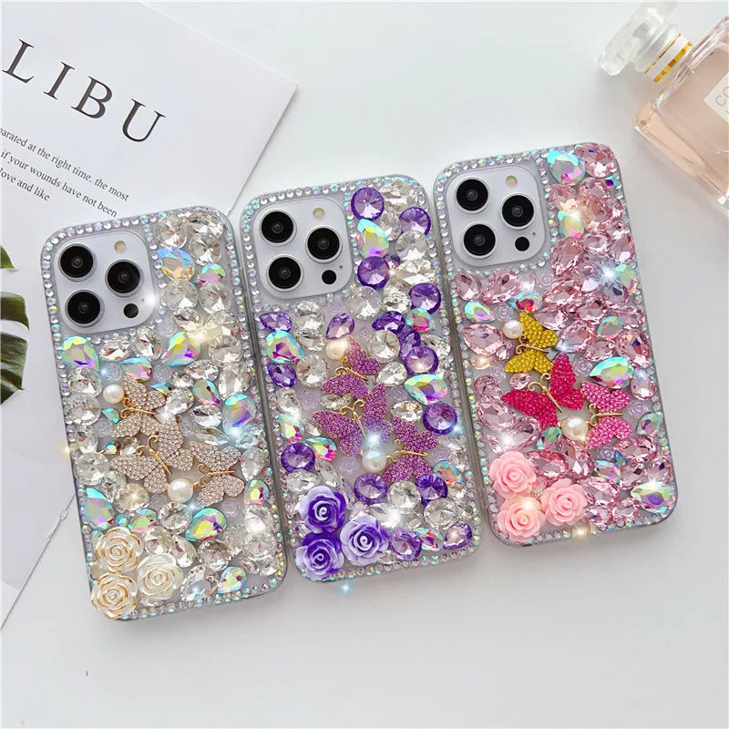Hot Selling Luxury Diamond Butterfly Glitter Smart Cover for iPhone 13 ...