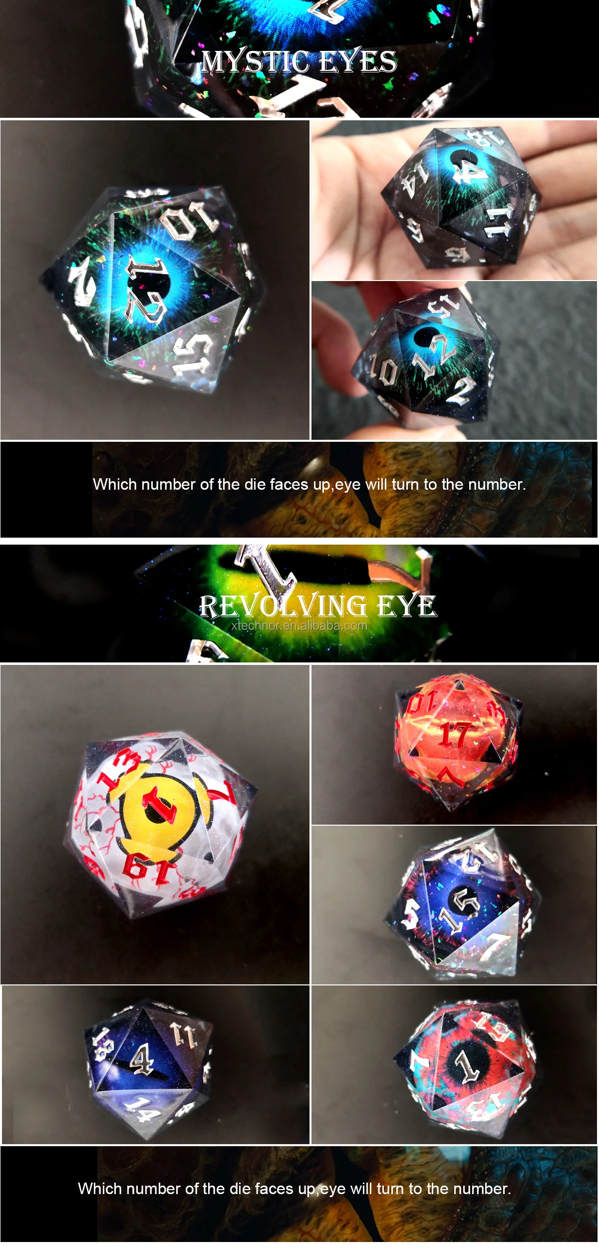 Custom Single Sharp Edge D20 Dice Mystic Dragon Eye Style 33mm Big D20 ...
