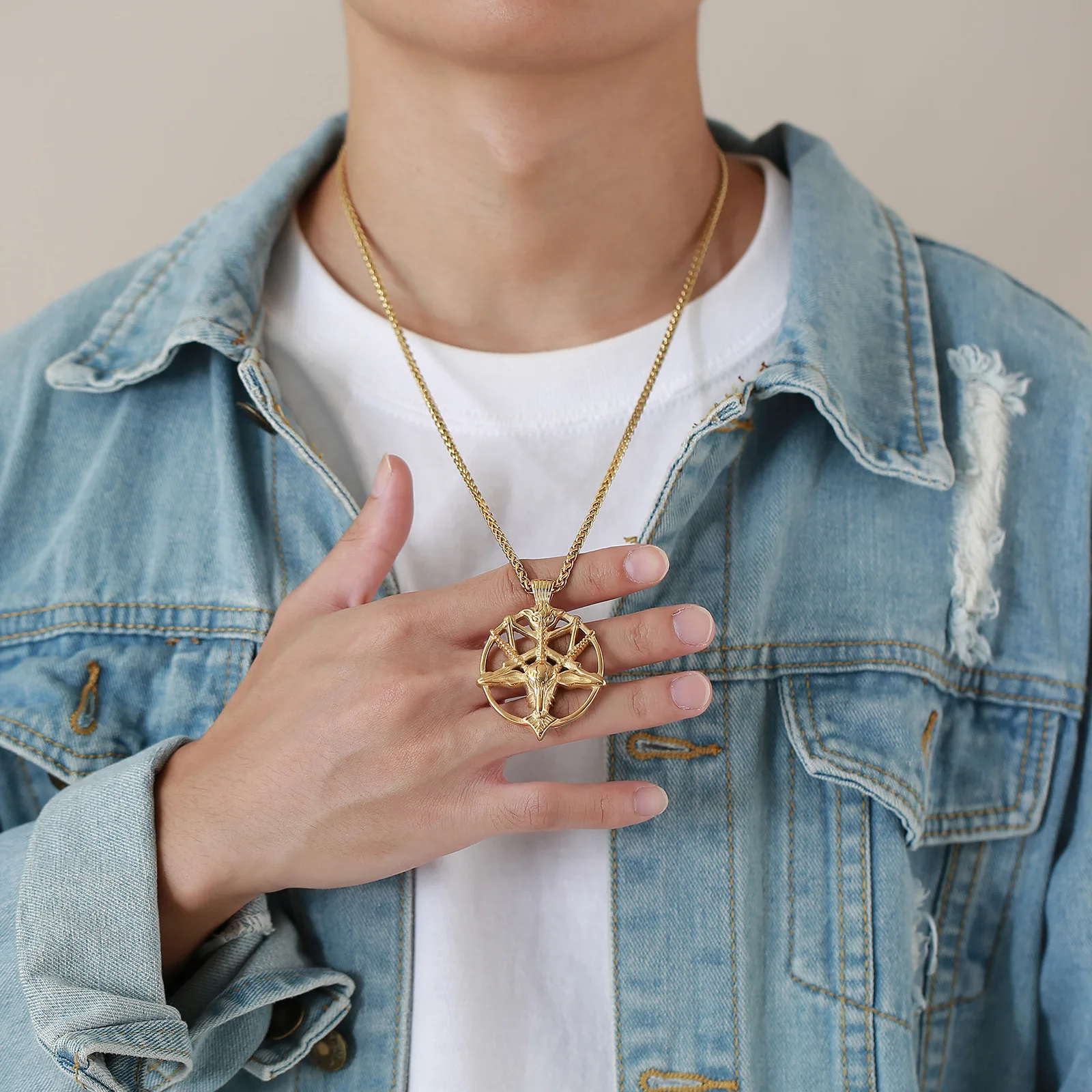 Satan Inverted Pentagram Necklace - Baphomet Goat Head Skull Pendant ...