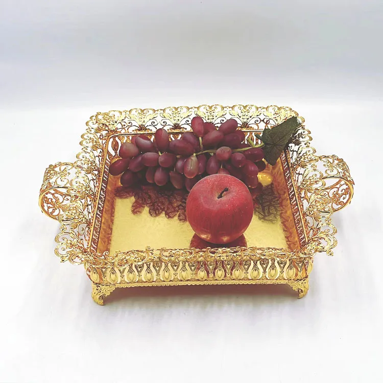Luxury Hollow Metal Golden Rectangle Tray Household Wedding Decorative ...