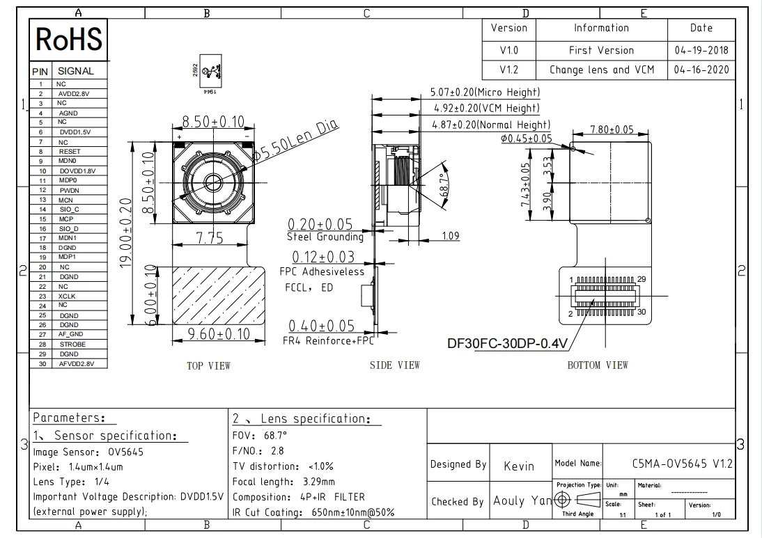 5mp Hd High Definition Mipi Cmos Ov5645 Sensor Auto Focus Sdk Mini 2k ...