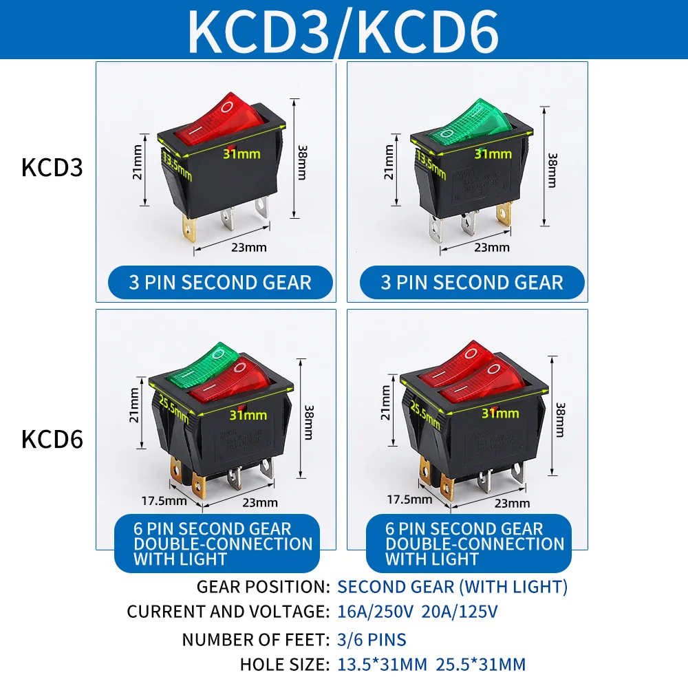 Wholesale 2Pin 2GEAR 250V 15A KCD Series 2Pin/3Pin/4Pin/6Pin Red Black ...