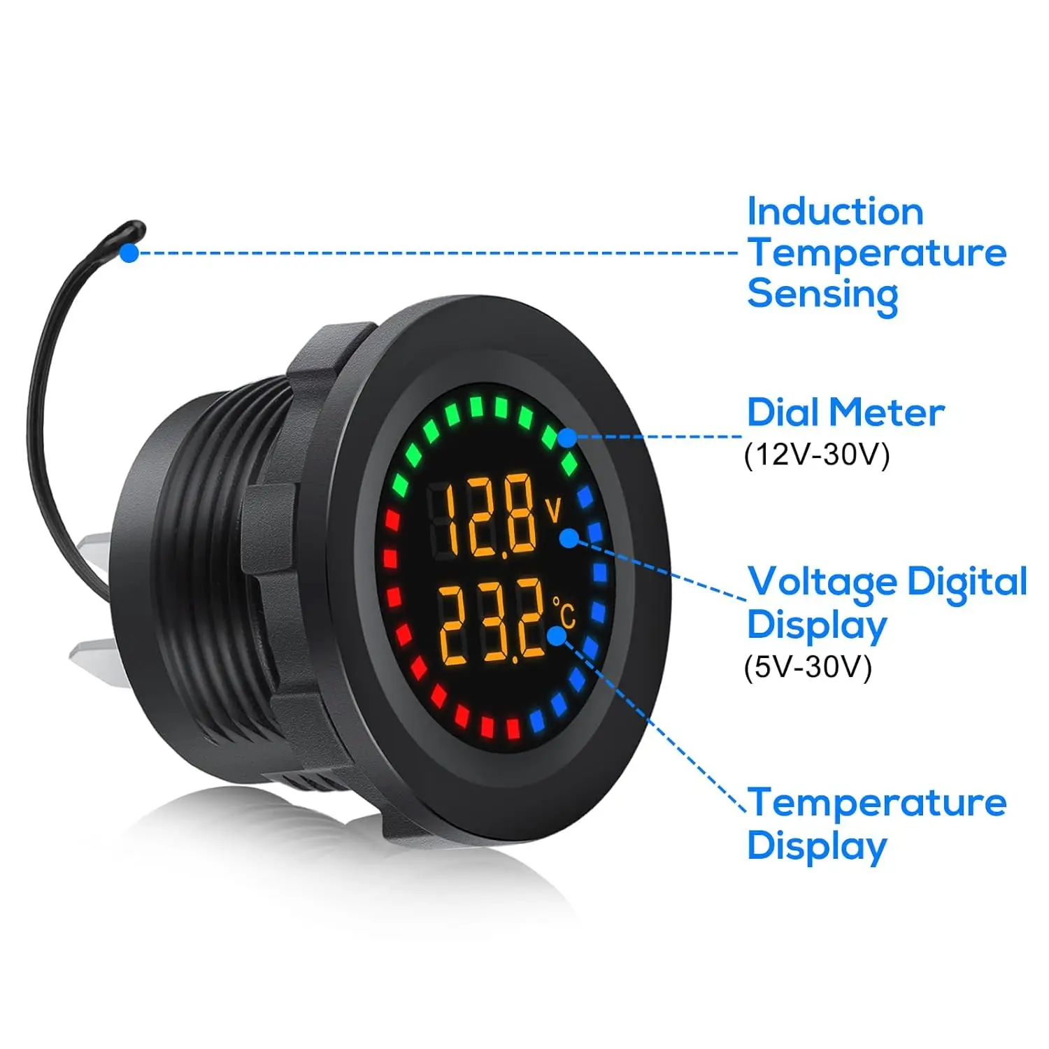 Battery Meter with Temperature Sensor - DC 12V/24V Voltmeter