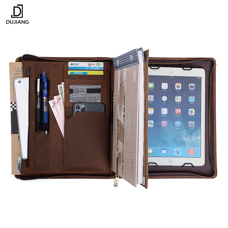 Business Zipper Tablet Leather Portfolio Case Genuine Leather Handmade ...