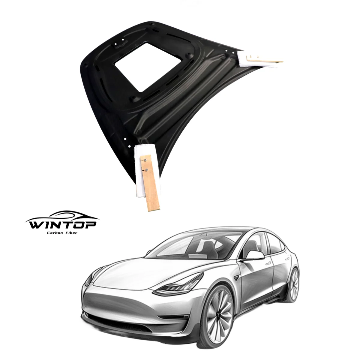 wintop dry carbon fiber Front Bumper Hood Bonnet Cover Trim For Tesla ...