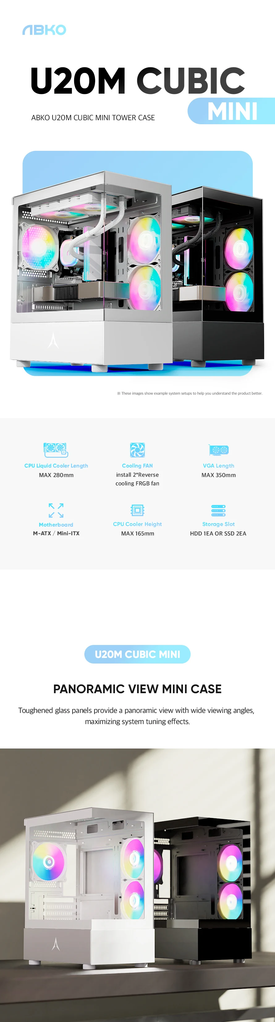 ABKO U20M BK Micro-ATX Gaming Case with Tempered Glass Pre-installed 3 RGB Fans USB 3.0 Port ...