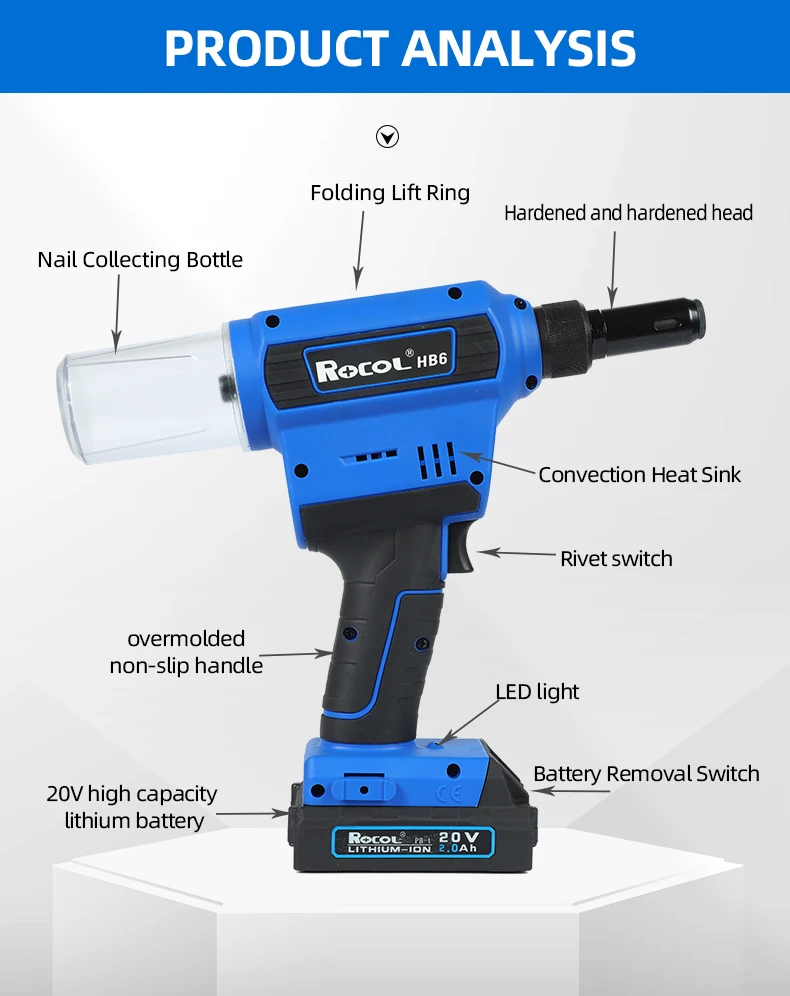 HB6 Electric Quick Charge Rivet Gun 4.8-6.4mm Cordless Lithium Battery ...