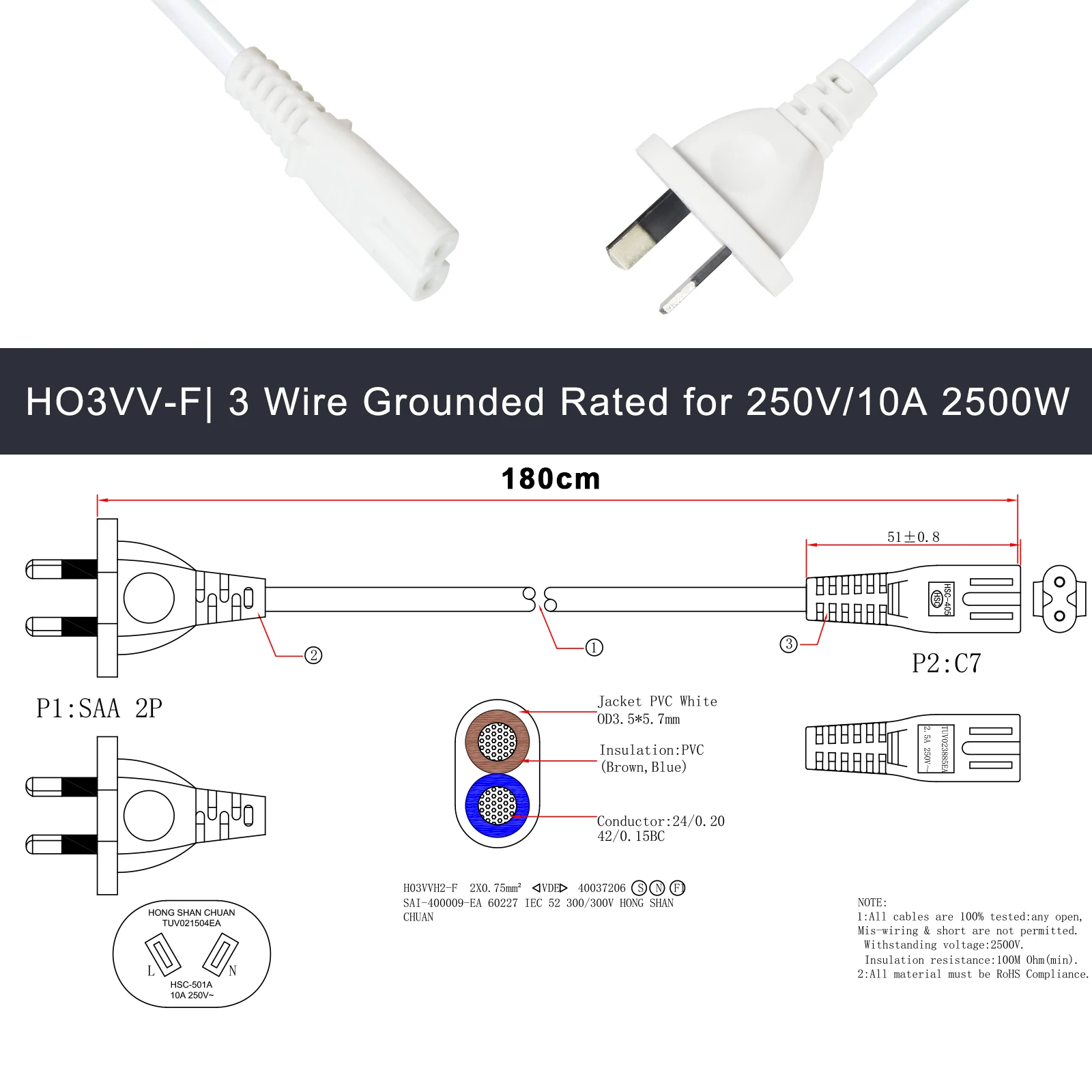 White Tv Cord Iec Iec-c7 1m X Box Power Figure 8 2 Prong C7 Extension ...