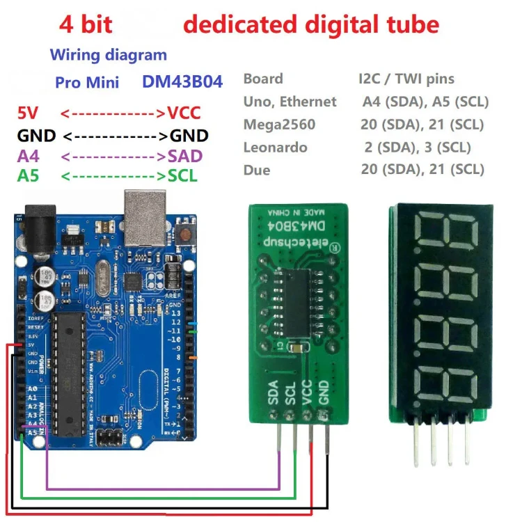 4 Bit 7-seg I2c Led Display Iic Digital Tube Module For Ardunio ...