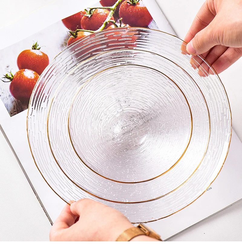 Wholesale Clear Glass Dinner Plates with Gold Rim