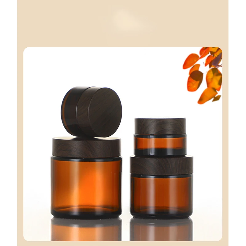 Wholesale Of Tea Colored Wood Grain Cap Glass Cream Bottles,High-end ...