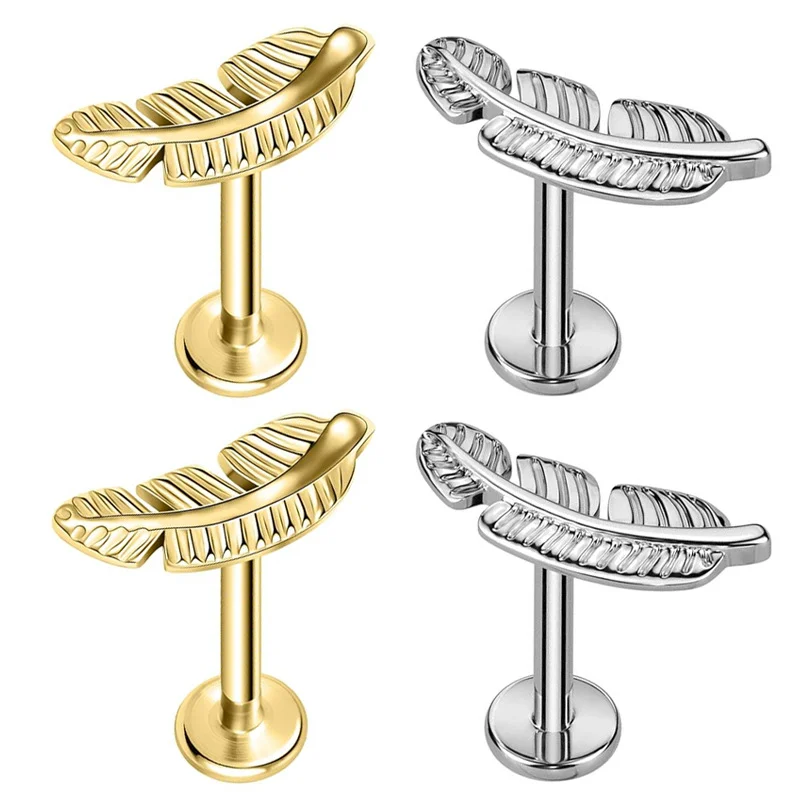 Astm F136 Titanium Internally Threaded Flat Back Feather Nose Tragus ...