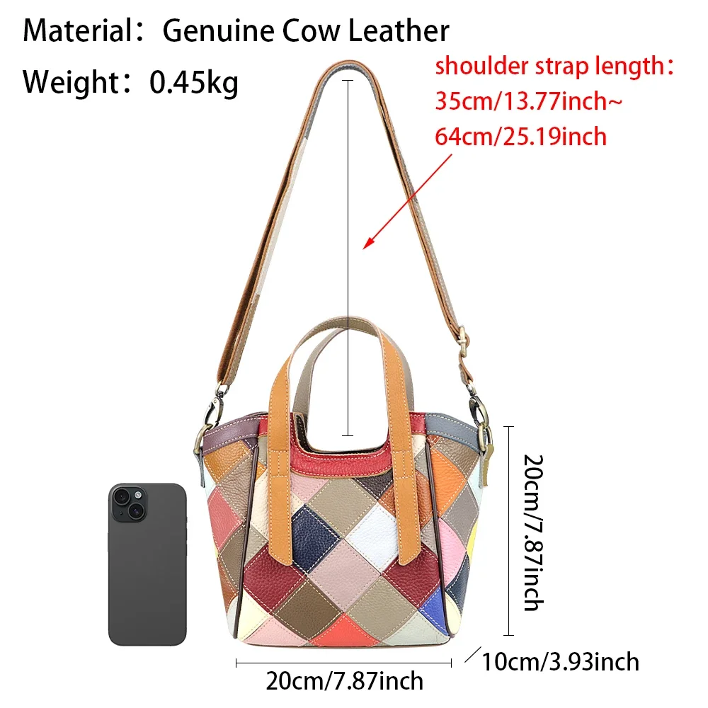 AndoBag Genuine Leather Top Handle Bags, Color Stitching Plaid ...