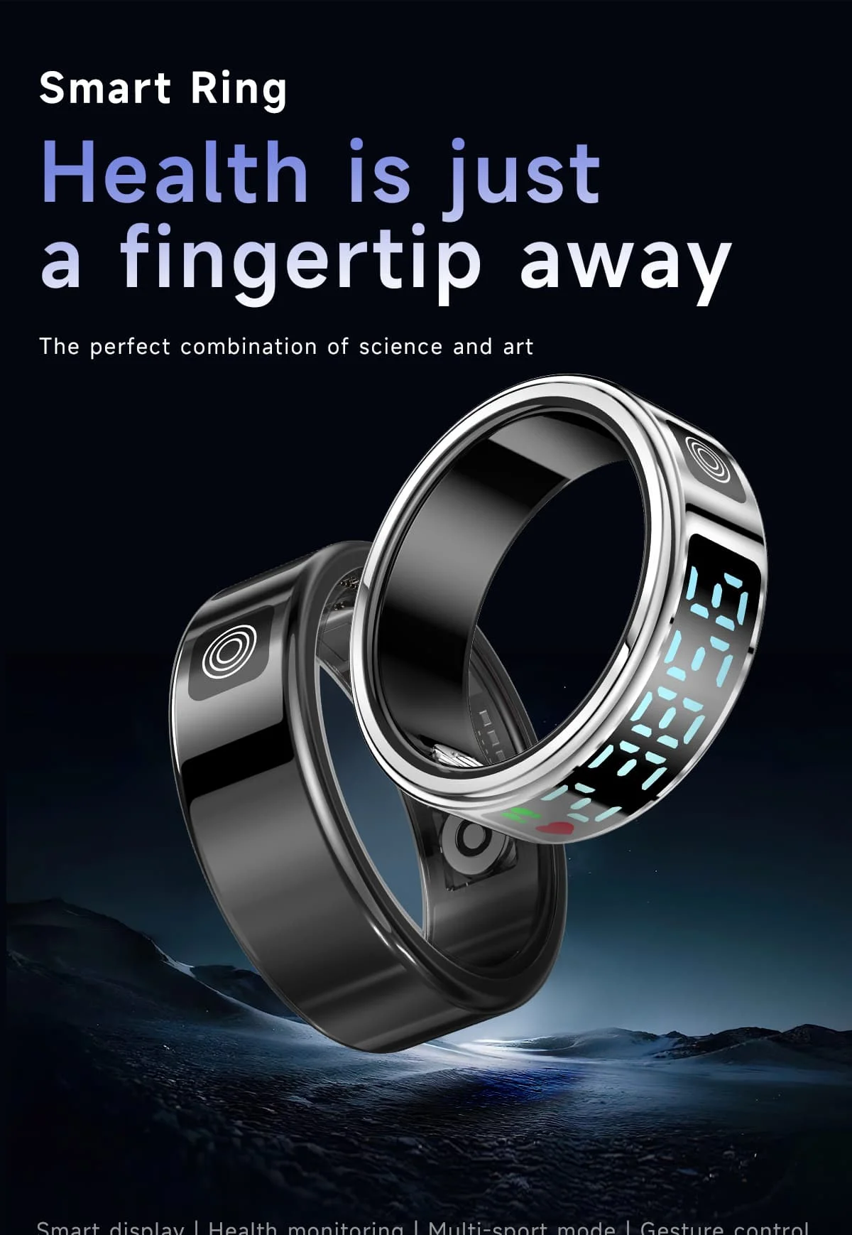 Sr08 Smart Ring Touch Screen Display Heart Rate Blood Oxygen Sleep ...