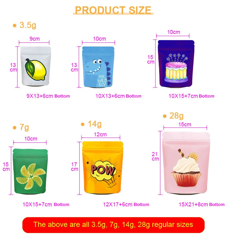 Custom Printed Resealable 3.5g Smell Proof Zipper Stand Up Pouch Food ...