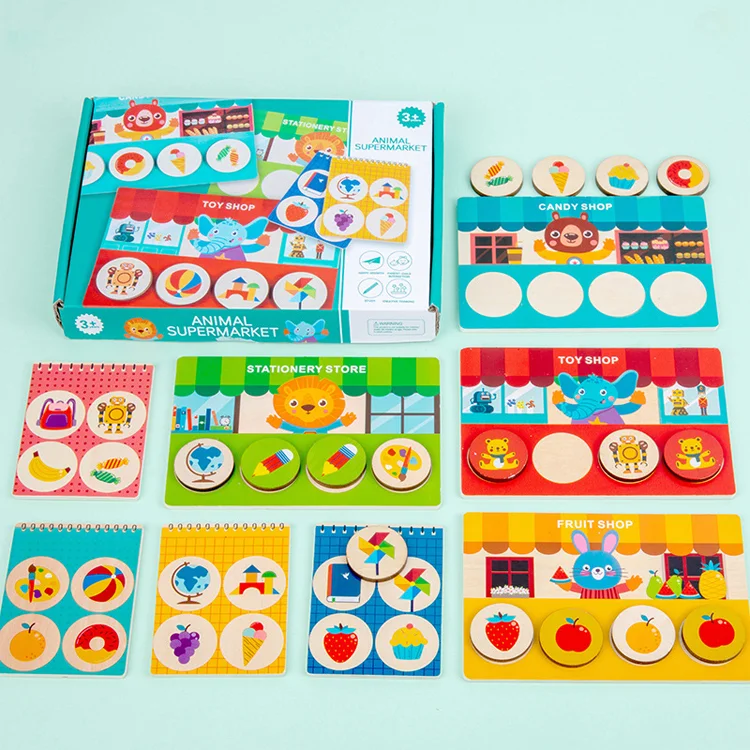 Children Early Education Card Sorting Game Animal Store Wooden Memory ...