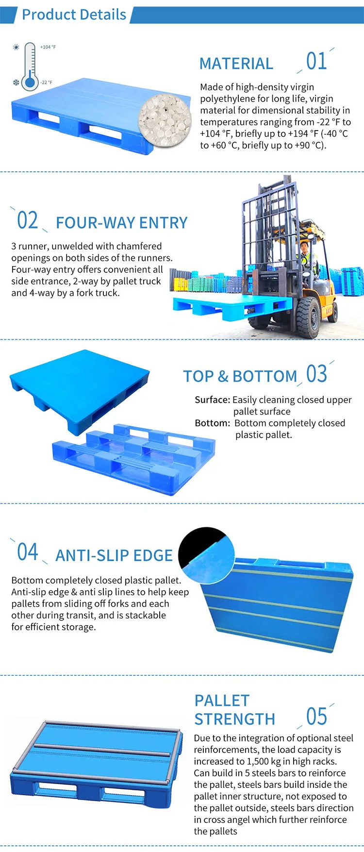 Hdpe Racking Heavy Duty Blue Single Face 3 Skids Racking Small Plastic ...