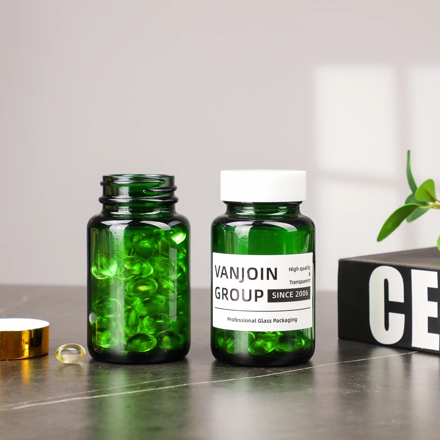 100ml Green Glass Vitamin Supplement Bottle Custom Pill Bottle Glass ...