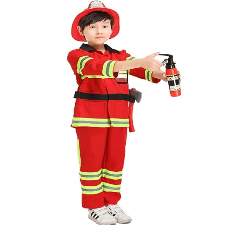Kids Fireman Role Play Costume Halloween Cosplay Party Costume Fireman ...