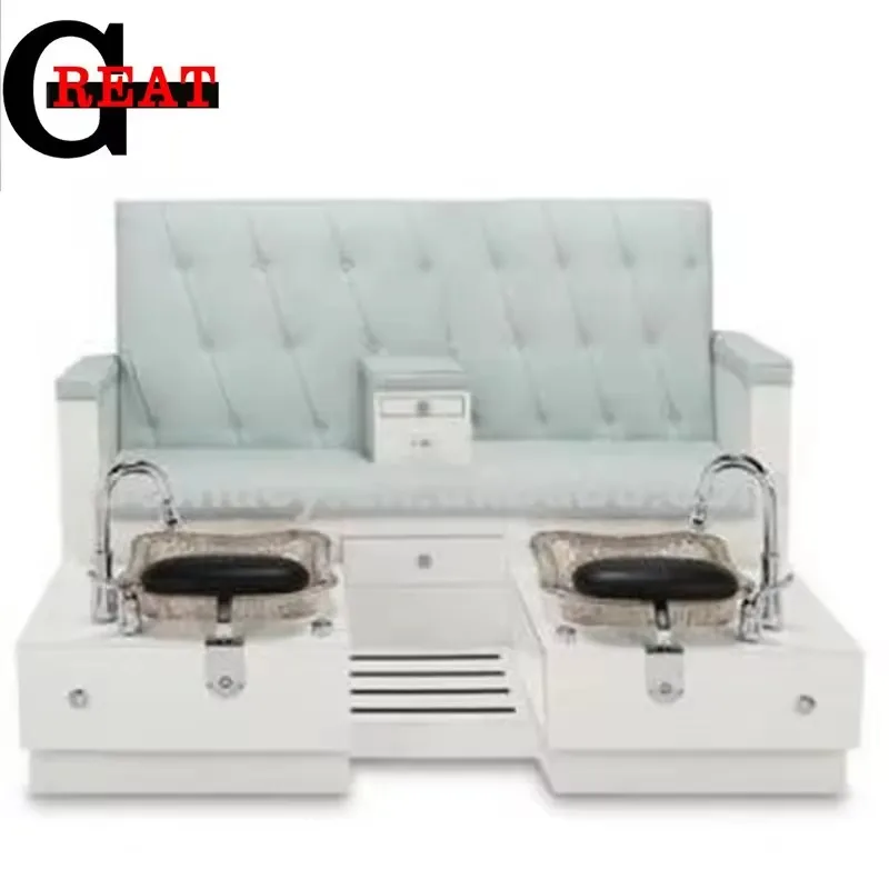 Modern Black Tufted Leather Foot Spa Pedicure Bench Chair Wooden ...