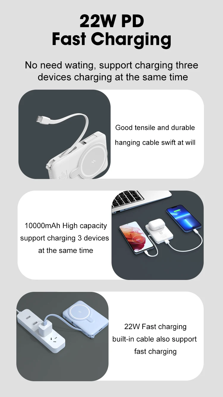 10000mah Magnetic Wireless Battery Pack - Portable Power Bank