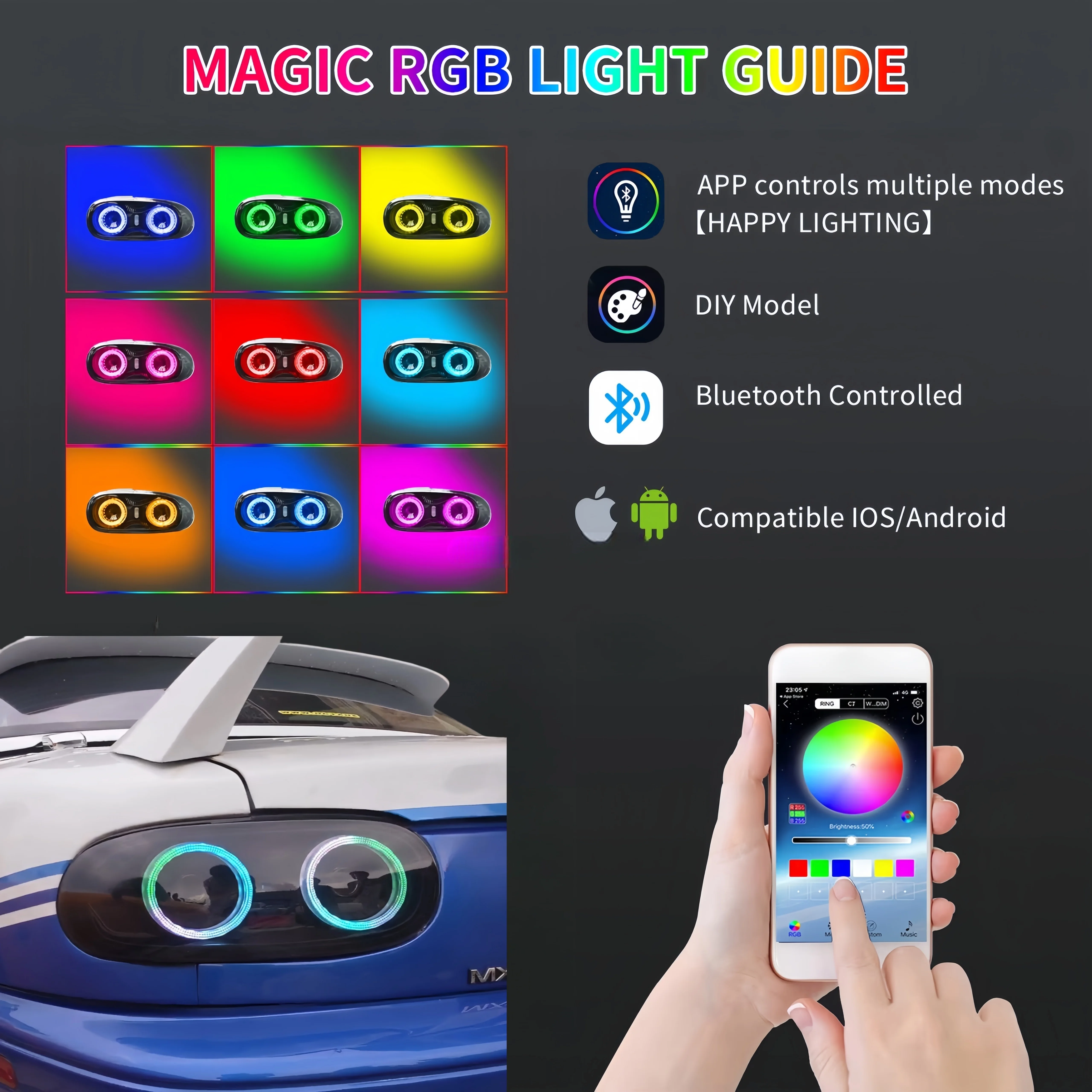 Tail Lights Assembly RGB Sequential Turn Signal Clear Colorful Start up ...