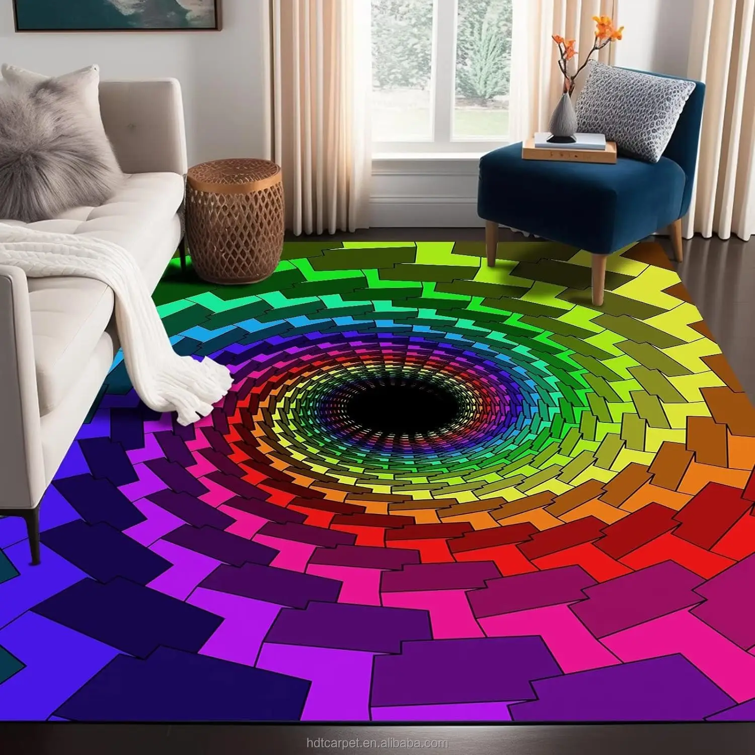 3d Printed Colorful Ombre Carpet Optical Illusion Vortex Gamer Rug ...