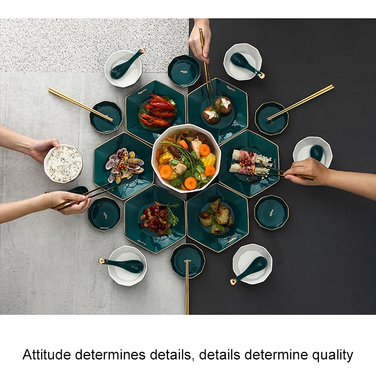 Custom Green Glaze Hexagonal Dinner Plate Set Ceramic Handmade Ceramic ...