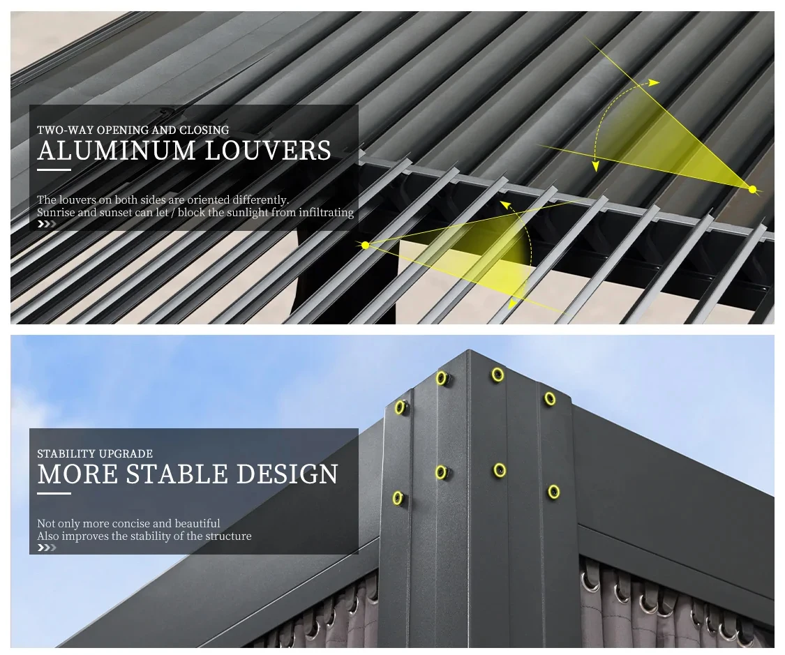 3x3 3x4 4x4 Outdoor Gazebo Pergola Electric Louvered Roof Remote ...