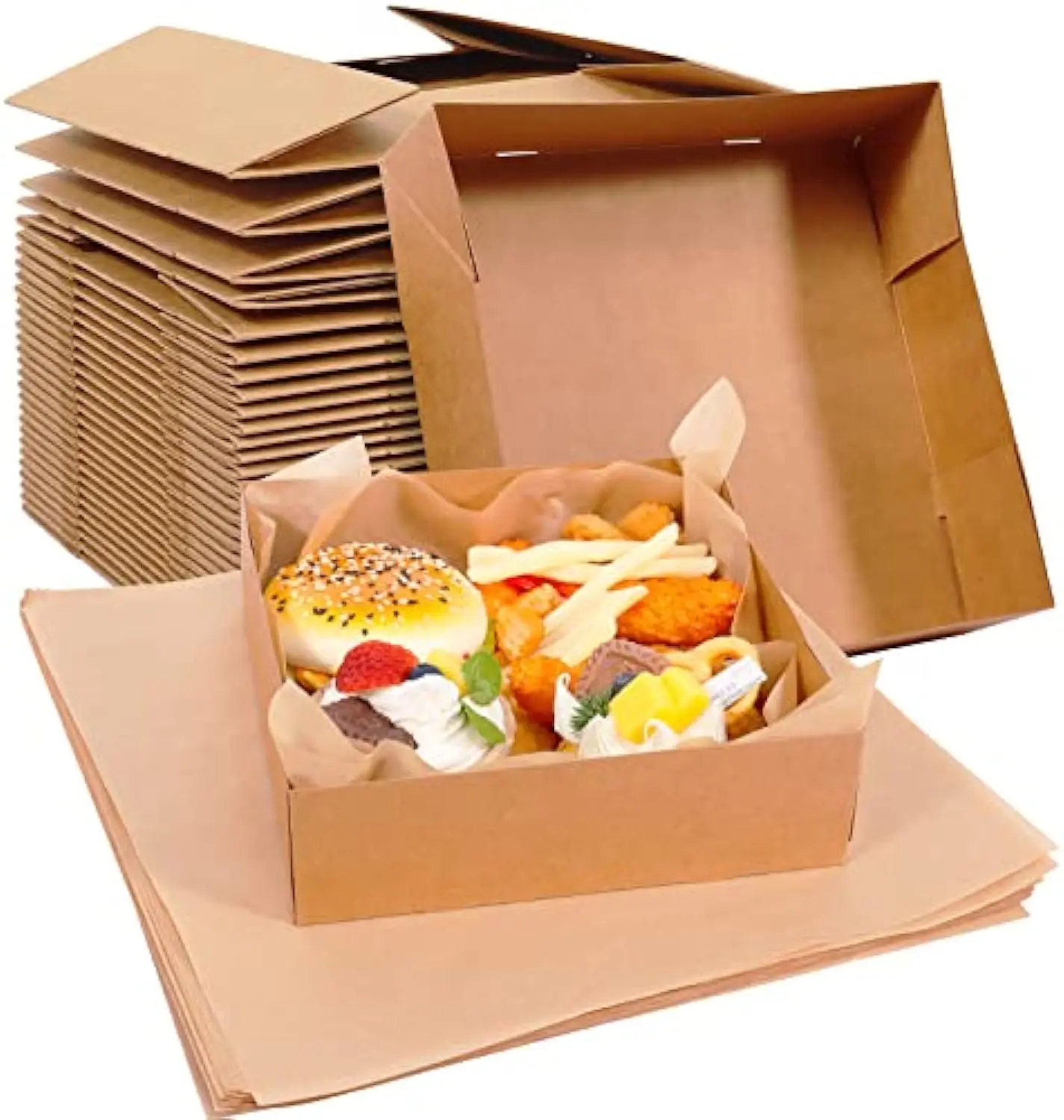 Kraft Paper Food Tray And Containers Brown Holders With Greaseproof ...