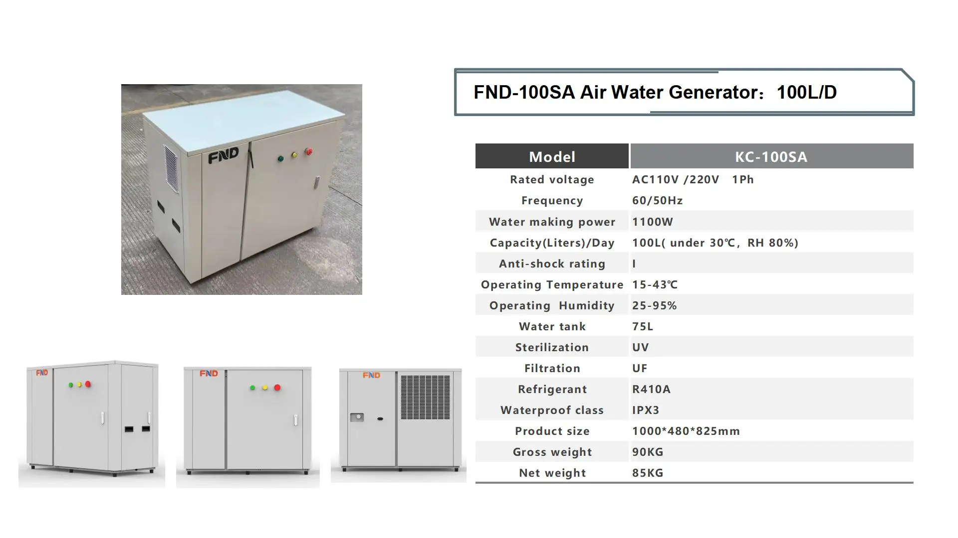 Economical Air Water Generator 100L/D AWG Air to Water FND