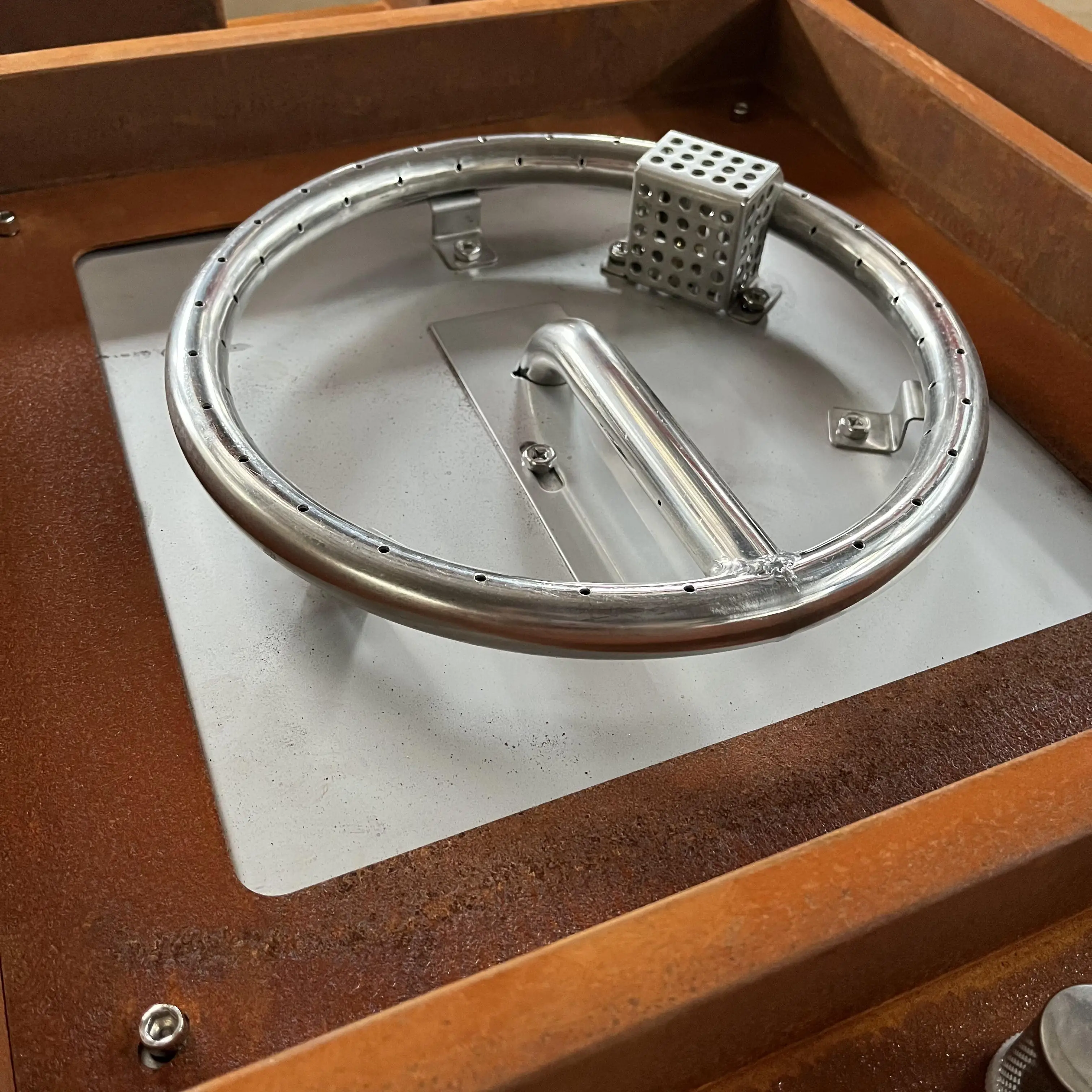 New Style Garden Backyard Gas Brazier Water Feature Square Corten Steel ...