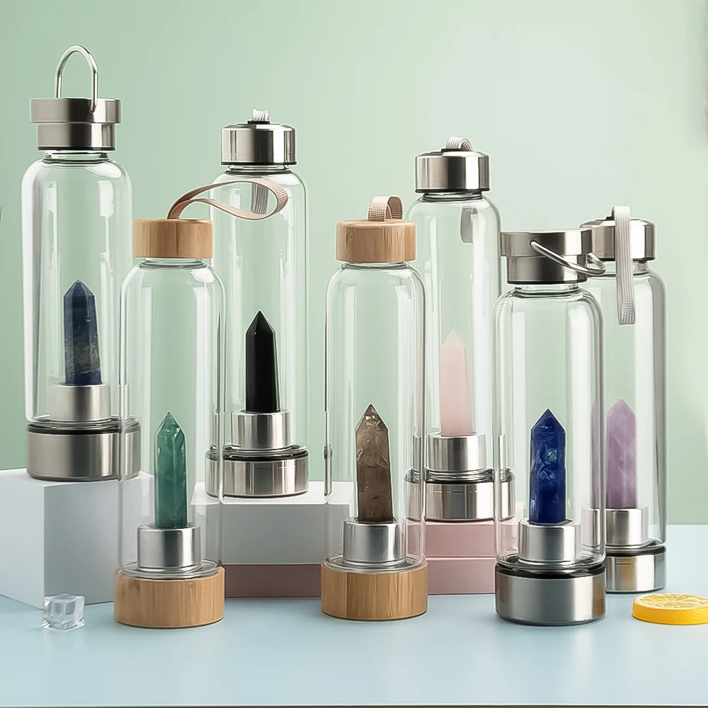 Rose Quartz Gemstone Infused Elixir - Natural Crystal Glass Water Bottle