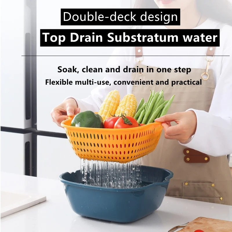Multi-Purpose Kitchen Vegetable Washing Food Container Drain Basket ...