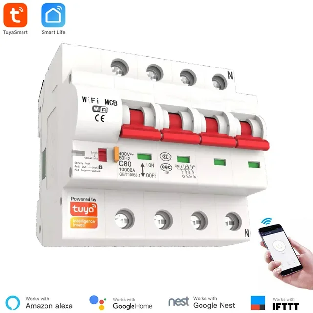 4P Tuya Remote Control Timer Monitor MCB Switch 40A Power Metering ...