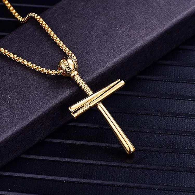Athletes Cross Necklace - Baseball Bat & Chain Jewelry