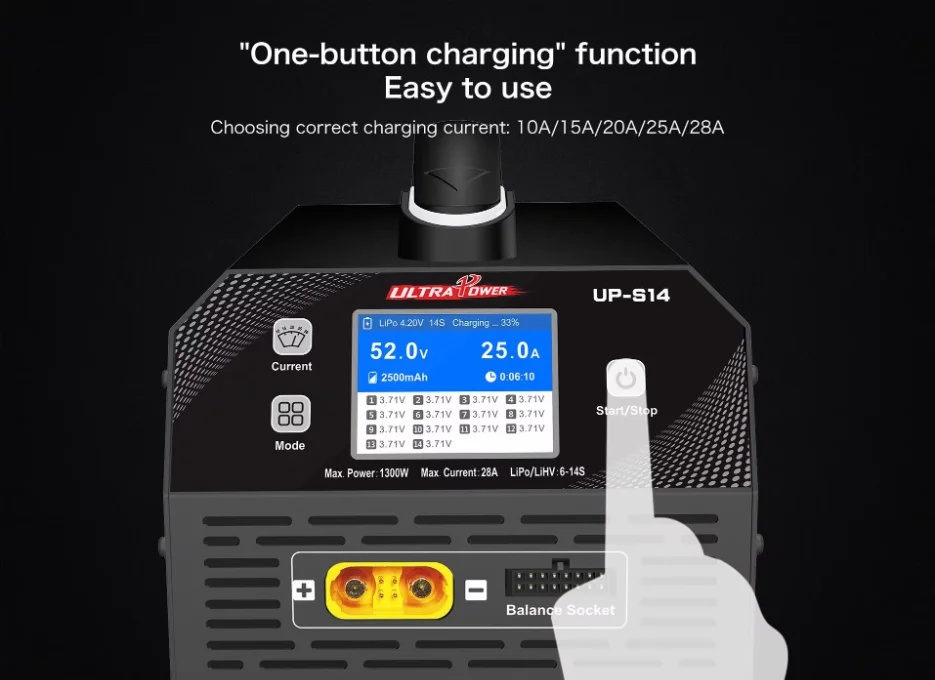 Ultracpower UP-S14 1300W Smart Balance Charger 28A 6-14S AC Port for ...
