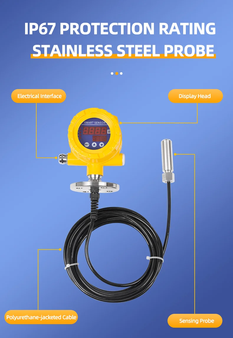 Submersible Hydrostatic Level Transmitter 4-20mA Alarm Display ...