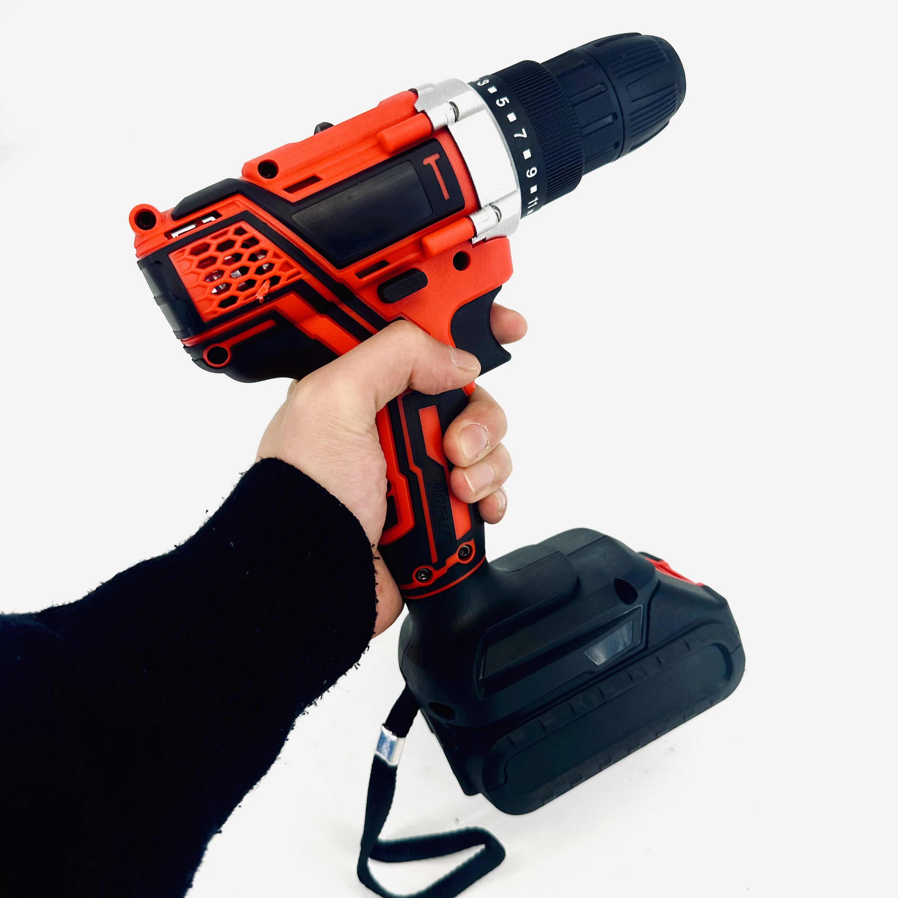 Factory Direct Sales Red Rubber Coated Lithium Electric Drill Brushless ...