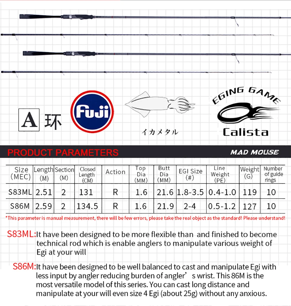 MADMOUSE Calista EGI Japan Full Fuji K Guide Egi Rod Squid Lure Rod ...