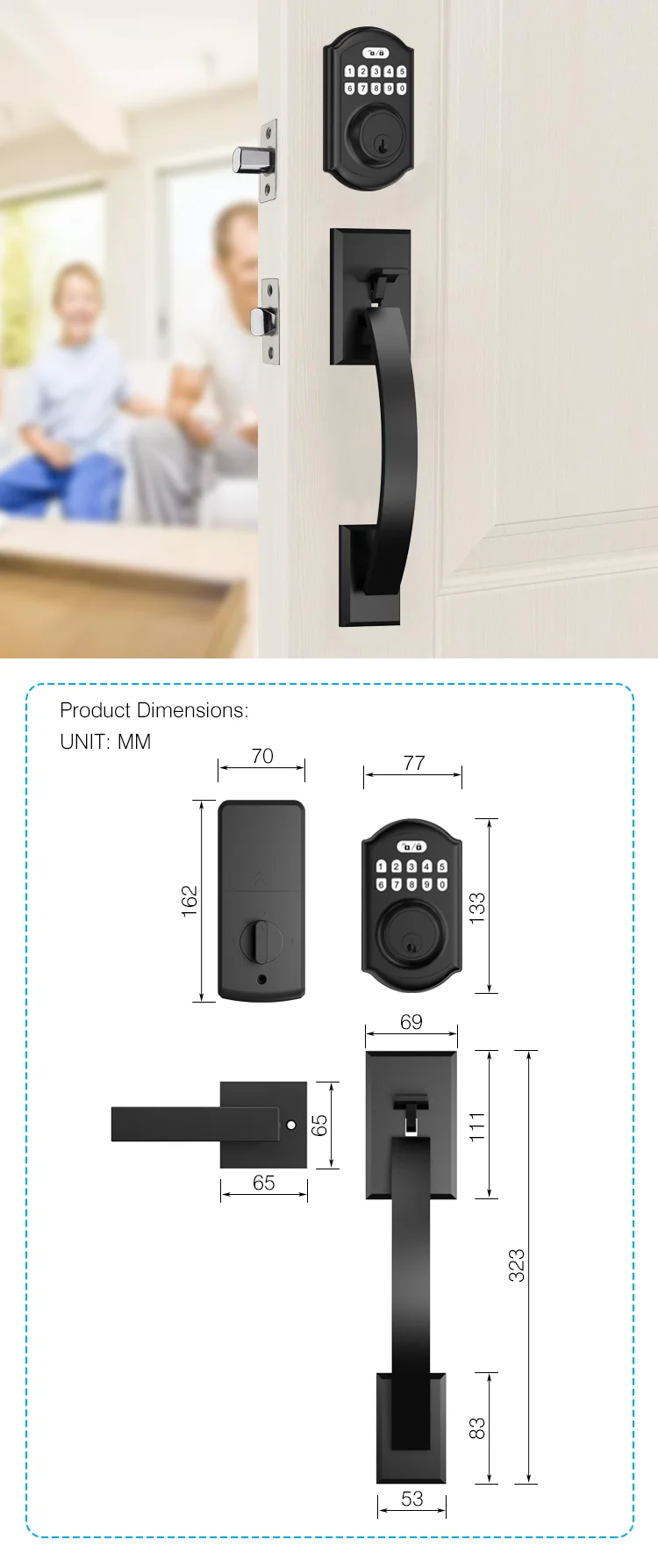 Te'an Digital Electronic Deadbolt Door Lock Password Key Access Smart ...